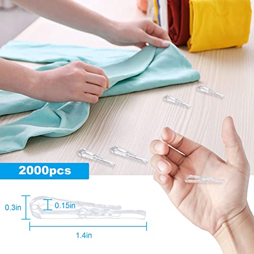 ZOEYES 2000Pcs U Shape Plastic Alligator Clips, 1.5”Transparent Plastic Clothespins, Clear Shirt Clips with Teeth for Shirts Fabric Folding Ties Socks Pants Hold Garments in Place