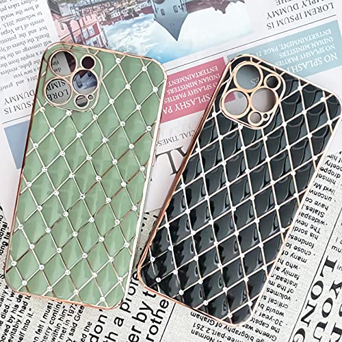 BOGUT Compatible with iPhone 12 Pro Max Case for Women Girls, Glittering Luxury Gold Line Design, Lattice Pattern with Diamond Plating, Shockproof Soft Silicone Cover (6.7")-Green