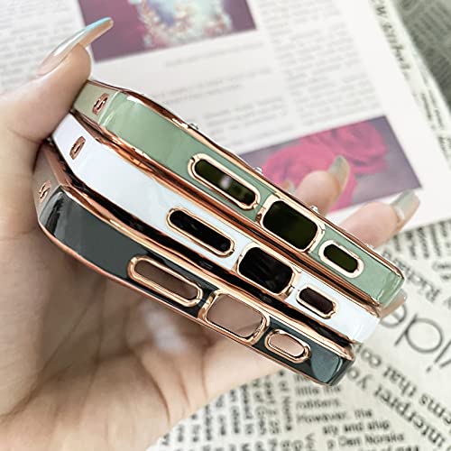 BOGUT Compatible with iPhone 12 Pro Max Case for Women Girls, Glittering Luxury Gold Line Design, Lattice Pattern with Diamond Plating, Shockproof Soft Silicone Cover (6.7")-Green