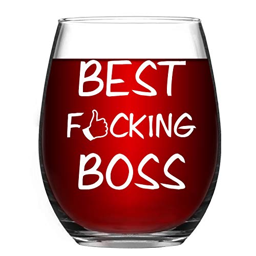 Waipfaru Boss Day Gift Stemless Wine Glass, Best Boss Wine Glass, Funny Gift Bosses Day Gift Christmas Gift Birthday Gift for Boss Manager Director Coworkers Employer Male Femal