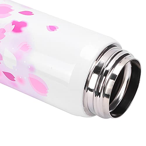 Vacuum Insulated Stainless Steel Thermos Cup,Portable Leakproof Coffee Beverage Travel Mug with Removable Lid for Biking Backpack Camping Office (Cherry blossoms)
