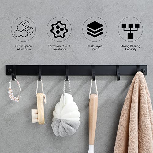 Geobella Coat Hooks Wall Mounted with 3 Rail Silding Hooks for Hanging Coats Purse Clothes Jacket Backpack Entryway Bathroom,Black