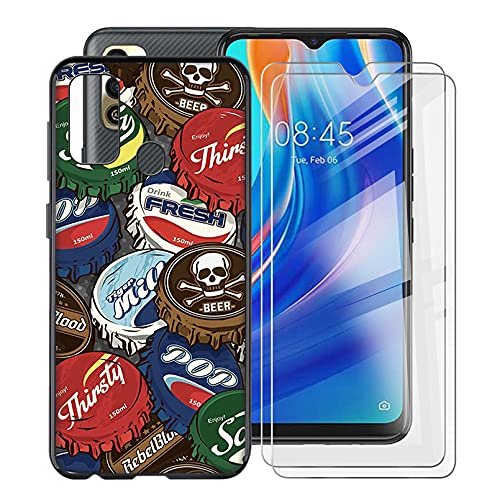 HHUAN Case for Tecno Spark 7T (6.52"), with 2 Tempered Glass Screen Protector. Ultra-Thin Black Soft Silicone Anti-Drop Phone Cover, TPU Bumper Shell for Tecno Spark 7T - WMA25