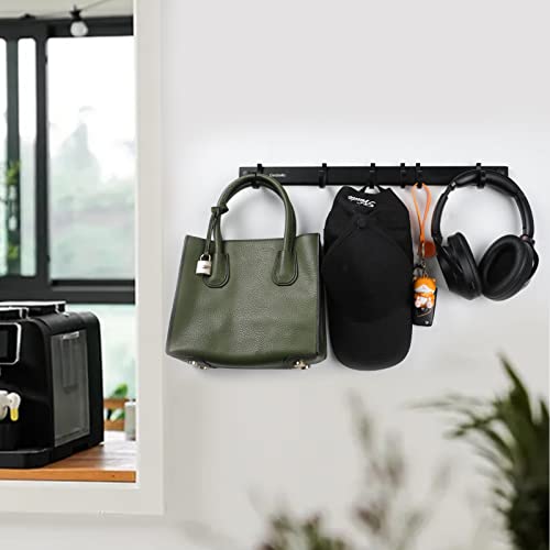 Geobella Coat Hooks Wall Mounted with 3 Rail Silding Hooks for Hanging Coats Purse Clothes Jacket Backpack Entryway Bathroom,Black