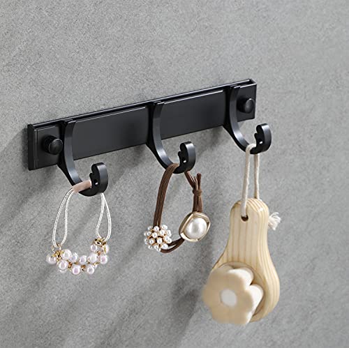 Geobella Coat Hooks Wall Mounted with 3 Rail Silding Hooks for Hanging Coats Purse Clothes Jacket Backpack Entryway Bathroom,Black
