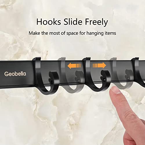 Geobella Coat Hooks Wall Mounted with 3 Rail Silding Hooks for Hanging Coats Purse Clothes Jacket Backpack Entryway Bathroom,Black