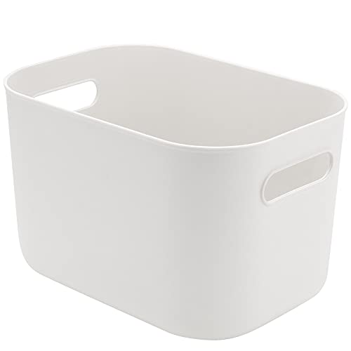JOIKIT 6 Pack White Storage Bins with Handles, White Bathroom Kitchen Organizer Bin, White Plastic Vanity Storage Bins for Hand Soap, Body Washes, Towels, Shampoos, Lotions, Bath Balls, 10 x 7 x 6.3 Inch