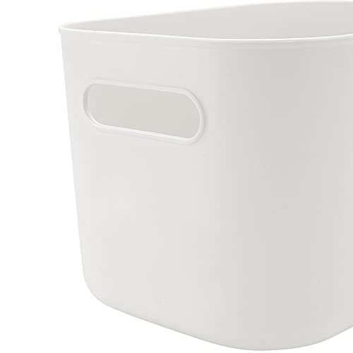 JOIKIT 6 Pack White Storage Bins with Handles, White Bathroom Kitchen Organizer Bin, White Plastic Vanity Storage Bins for Hand Soap, Body Washes, Towels, Shampoos, Lotions, Bath Balls, 10 x 7 x 6.3 Inch
