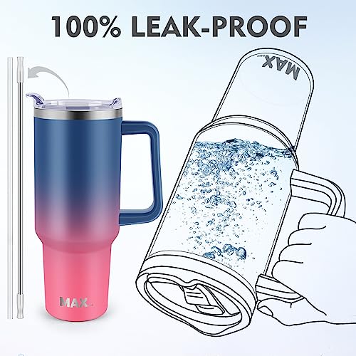 MaxBase 40 Oz Tumbler with Handle and Straw Lid, Insulated Reusable Stainless Steel Travel Mug Keeps Drinks Cold up to 34 Hours, 100% Leakproof Bottle (Sunset)
