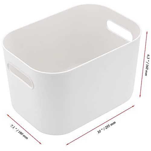 JOIKIT 6 Pack White Storage Bins with Handles, White Bathroom Kitchen Organizer Bin, White Plastic Vanity Storage Bins for Hand Soap, Body Washes, Towels, Shampoos, Lotions, Bath Balls, 10 x 7 x 6.3 Inch