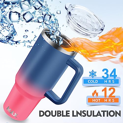 MaxBase 40 Oz Tumbler with Handle and Straw Lid, Insulated Reusable Stainless Steel Travel Mug Keeps Drinks Cold up to 34 Hours, 100% Leakproof Bottle (Sunset)