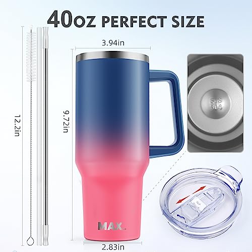 MaxBase 40 Oz Tumbler with Handle and Straw Lid, Insulated Reusable Stainless Steel Travel Mug Keeps Drinks Cold up to 34 Hours, 100% Leakproof Bottle (Sunset)