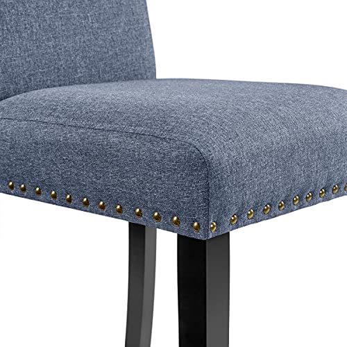 Topeakmart Dining Chair Fabric Upholstered Side Chair with Nailhead Trim and Solid Wood Legs for Home Kitchen and Restaurant, 2PCS, Blue