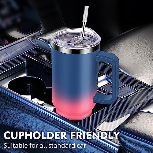 MaxBase 40 Oz Tumbler with Handle and Straw Lid, Insulated Reusable Stainless Steel Travel Mug Keeps Drinks Cold up to 34 Hours, 100% Leakproof Bottle (Sunset)