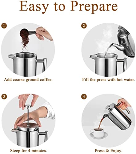 Press Coffee Maker Double-Wall 304 Stainless Steel Coffee Press Brews Coffee and Tea 350/800/1000ml (Color : Green, Size : 1000ml) (Pink 1000ml)