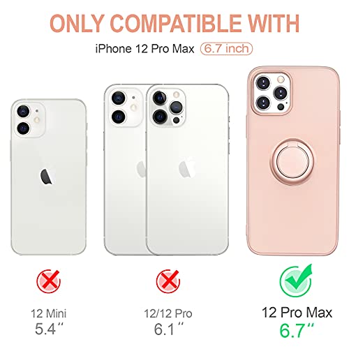 Hython Case for iPhone 12 Pro Max Case with Ring Stand [360° Rotatable Ring Holder Magnetic Kickstand] [Soft Microfiber Lining] Slim Shockproof Rubber Protective Phone Case Cover for Women, Pink Sand