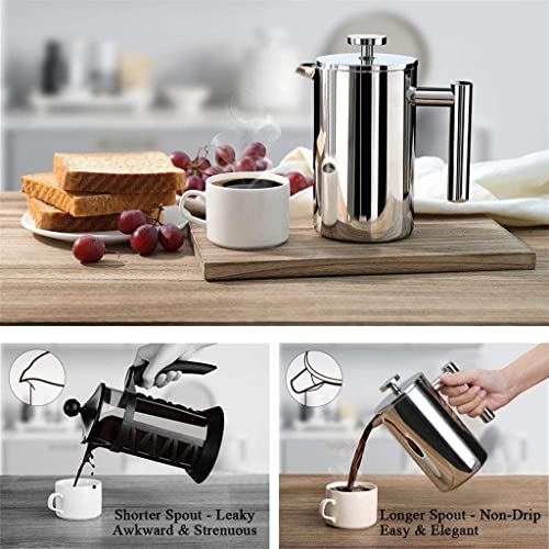 Press Coffee Maker Double-Wall 304 Stainless Steel Coffee Press Brews Coffee and Tea 350/800/1000ml (Color : Green, Size : 1000ml) (Pink 1000ml)
