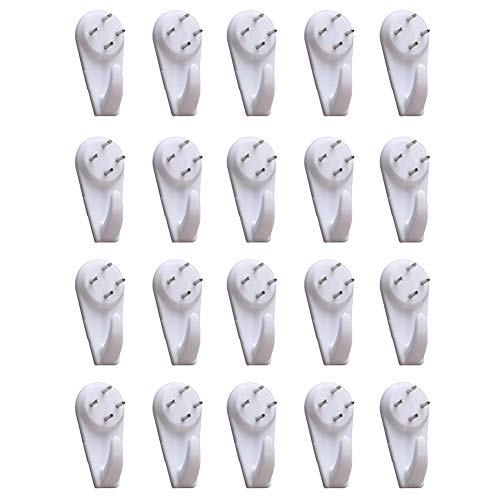 erioctry 20PCS White Durable Non-Trace Wall Picture Hook Powerful Concrete Hard Wall Drywall Picture Hooks Hanging Hook for Picture Photo Frame Clock Hangers