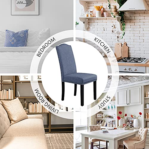 Topeakmart Dining Chair Fabric Upholstered Side Chair with Nailhead Trim and Solid Wood Legs for Home Kitchen and Restaurant, 2PCS, Blue