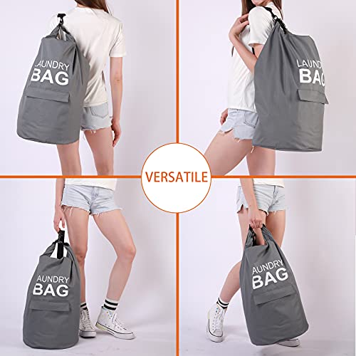 Kimmama 70L Waterproof Laundry Bag Backpack,Heavy Duty Laundry Bag with Strap,Dirty Clothes Organizer for Travel,Camping,College Dorm,Laundromat,Apartment (Grey)