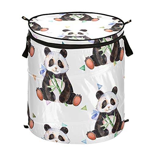 Cute Panda Pop Up Laundry Hamper With Lid Foldable Laundry Basket With Handles Collapsible Storage Basket Clothes Organizer for College Dorm Apartment