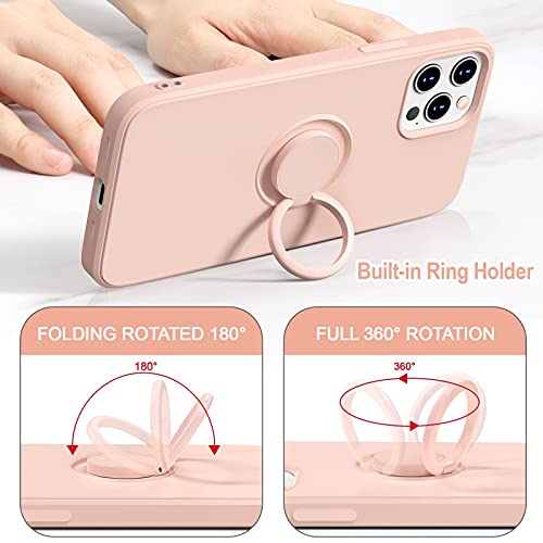 Hython Case for iPhone 12 Pro Max Case with Ring Stand [360° Rotatable Ring Holder Magnetic Kickstand] [Soft Microfiber Lining] Slim Shockproof Rubber Protective Phone Case Cover for Women, Pink Sand