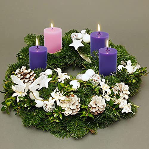 3×4 Inch Advent Pillar Candles, 3 Purple and 1 Pink Seasonal Celebration Candles for Advent Wreath and Christmas Decorations, Long-Lasting Slow-Burning Dripless Candle