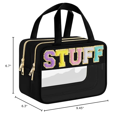 SIMBOOM Clear Letter Makeup Bag, Black, L Size, Clear Bag
