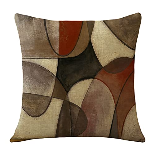 Couch Pillows for Iiving Room Set of 4 ,Brown and Blue Decorative Throw Pillow Covers 18x18 Inch Geometric Abstract Arts Linen Pillowcase Cushion Cases (Abstract Arts)