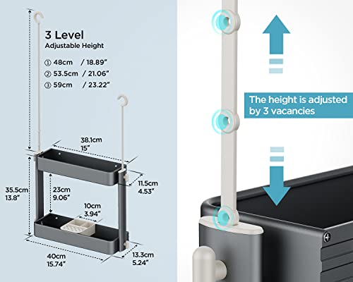 ADOVEL Shower Caddy Hanging, 2 in 1 Shower Caddy Over Shower Head/ Door, Sturdy Bathroom Shelf Organizer with Adjustable Height, Never Rust, No Drilling, 4 Suction Cups (Grey)