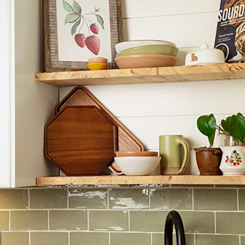Solid Acacia Wood Serving Trays (14 x 5.5 inches) Rectangular Wooden Serving Platters for Home Decor, Food, Vegetables, Fruit, Charcuterie, Appetizer Serving Tray, Cheese Board (Set of 3 Plates)