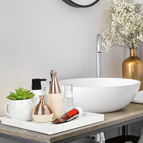 JURUIYUAN Dressing Table Tray Decoration Cosmetic Storage Box Square Resin and Natural Crystal Sand Synthetic one-Piece Imitation Marble 100 Handmade Bathroom Tray (白色)