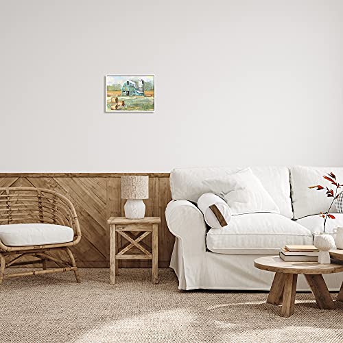 Stupell Industries Contemporary Blue Farm Barn Hay Bails Empty Field, Designed by Sally Swatland White Framed Wall Art, 14 x 11, Green