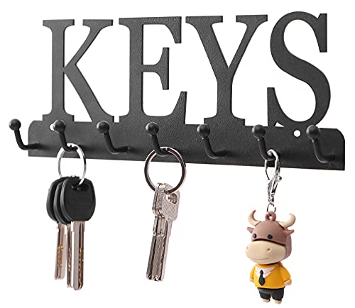 Key Holder Wall Mounted Key Hooks for Wall Decorative with 7 Hooks Black Metal Key Organizer Rack Hanger for Entryway, Front Door, Hallway, Office 10X3.7 inches