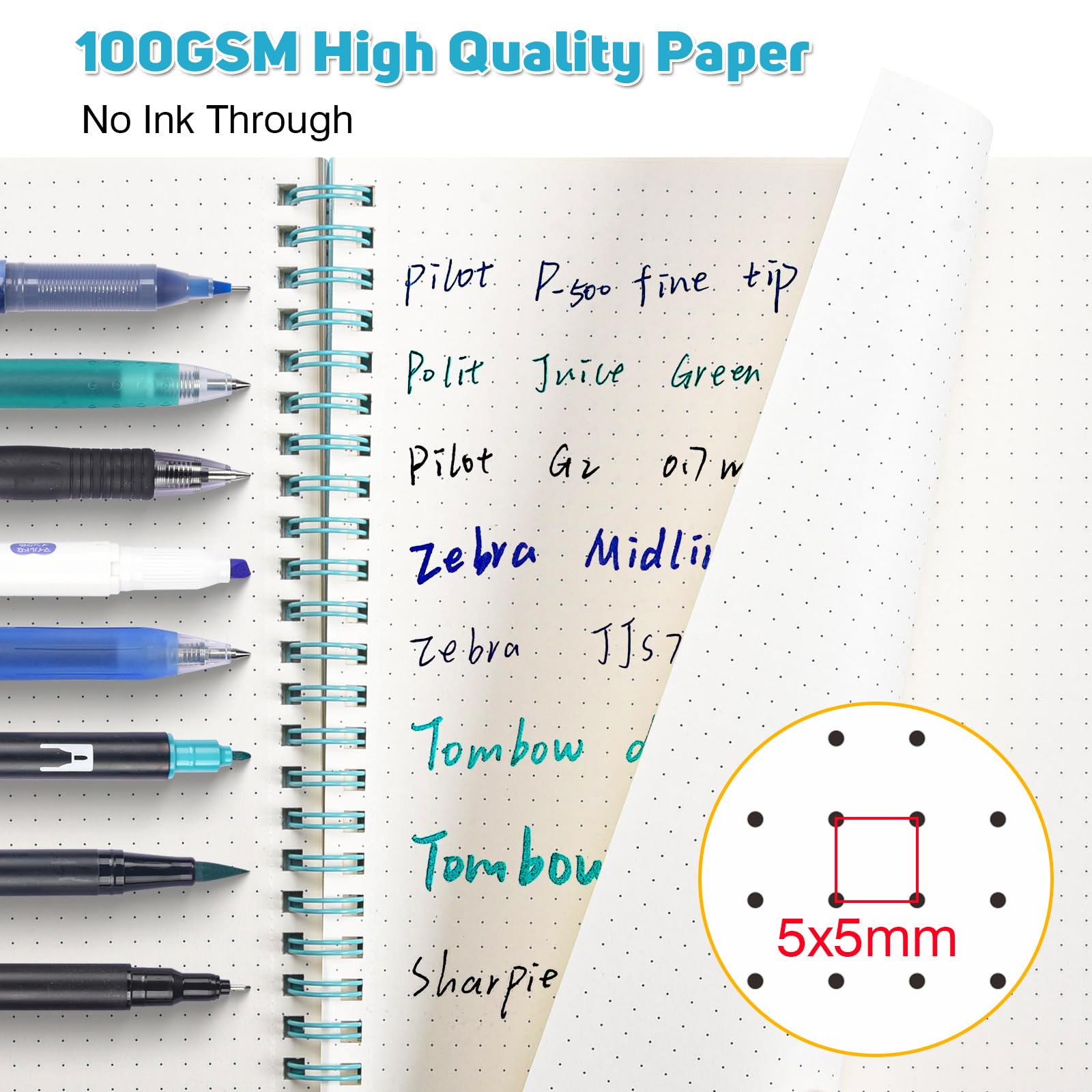 3 Pack Dotted Journal Notebook, 1 Subject Spiral Notebook with Pockets, A5 Bullet Journals,480 Perforated Pages 100gsm Thick Dotted Paper,Dot Journal Notebook for School Supplies Office,5.85" x 8.5"