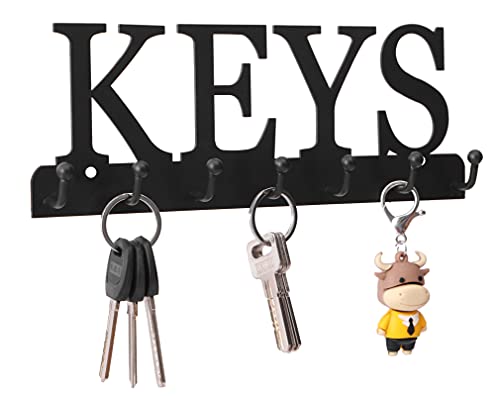 Key Holder Wall Mounted Key Hooks for Wall Decorative with 7 Hooks Black Metal Key Organizer Rack Hanger for Entryway, Front Door, Hallway, Office 10X3.7 inches