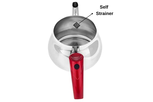 DESTALYA Turkish Teapot Set, Stainless Steel Double Tea Pots for Stove Top, Tea Maker with Strainer, Samovar Style Tea Kettle, Water Heater Warmer (Mini with Red Handles)