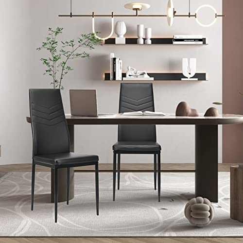 ERGOMASTER Dining Chairs Set of 4 Black PVC Dining Room Chairs Modern Soft Leather Padded Living Room Side Chairs with Sturdy Metal Legs & Non-Slip Feet Pads