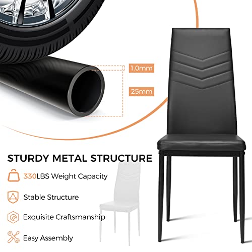 ERGOMASTER Dining Chairs Set of 4 Black PVC Dining Room Chairs Modern Soft Leather Padded Living Room Side Chairs with Sturdy Metal Legs & Non-Slip Feet Pads