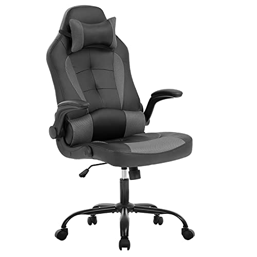PC Gaming Chair Ergonomic Office Chair Computer Desk Chair with Armrests Headrest and Lumbar Support High Back PU Leather Executive Racing Chair for Home (Grey)
