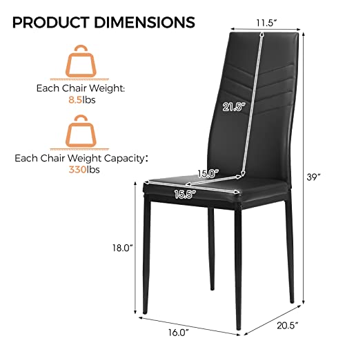 ERGOMASTER Dining Chairs Set of 4 Black PVC Dining Room Chairs Modern Soft Leather Padded Living Room Side Chairs with Sturdy Metal Legs & Non-Slip Feet Pads