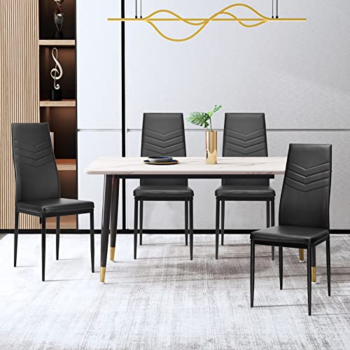 ERGOMASTER Dining Chairs Set of 4 Black PVC Dining Room Chairs Modern Soft Leather Padded Living Room Side Chairs with Sturdy Metal Legs & Non-Slip Feet Pads