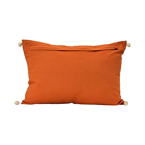 Creative Co-Op Cotton Lumbar French Knots & Embroidered Flowers Pillow, Coral & White