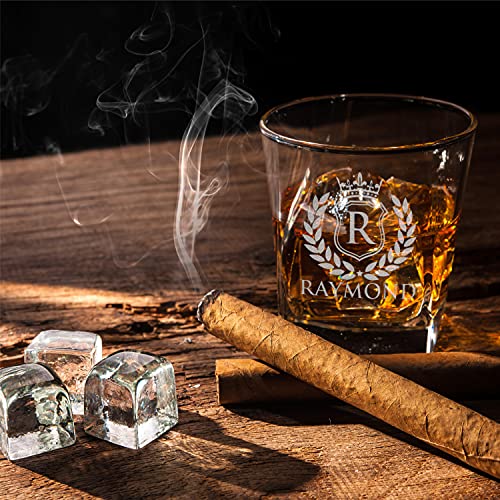 Set of 2 - Whiskey Gifts for Men, Personalized Whiskey Glasses w/ Name & Initial - 9 Designs - 9 oz, Limited Edition Monogrammed Rocks Glasses for Whiskey, Bourbon, Engraved Scotch Glasses - Dad Gifts
