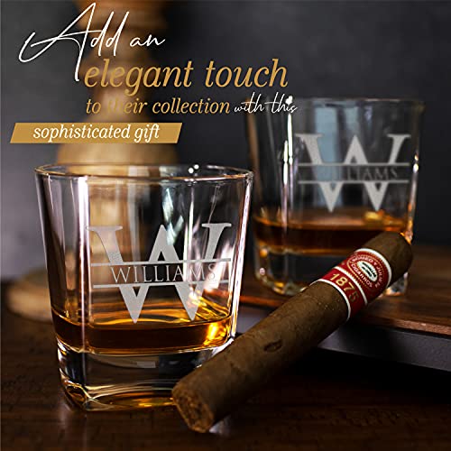 Set of 2 - Whiskey Gifts for Men, Personalized Whiskey Glasses w/ Name & Initial - 9 Designs - 9 oz, Limited Edition Monogrammed Rocks Glasses for Whiskey, Bourbon, Engraved Scotch Glasses - Dad Gifts