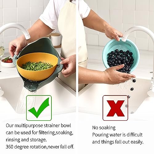 Pazash Double-layer Rotatable Colander, Heat-resisted Pasta Strainer, Food Level BPA Free Colanders and Strainers Bowls Set,2 Set Kitchen Draining Bowl Vegetable Washing Basket ，Aqua Sky and Green