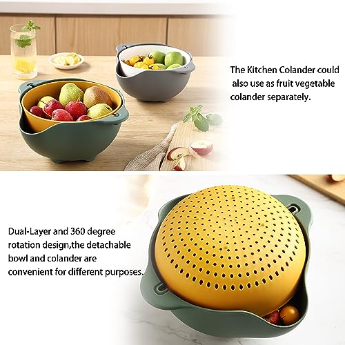 Pazash Double-layer Rotatable Colander, Heat-resisted Pasta Strainer, Food Level BPA Free Colanders and Strainers Bowls Set,2 Set Kitchen Draining Bowl Vegetable Washing Basket ，Aqua Sky and Green