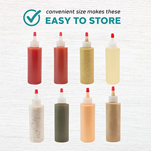 4-Ounce Squeeze Bottles with Red Tip Cap (8-Pack), BPA Free and Latex-Free, Food-Grade Mini-Bottles (120mL) - for Arts and Crafts, Glue, Icing, Griller, Sauces, Dressings, Condiments, Cake Decorating