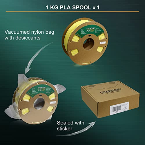 OVERTURE PLA Filament 1.75mm PLA 3D Printer Filament, 1kg Cardboard Spool (2.2lbs), Dimensional Accuracy +/- 0.03mm, Fit Most FDM Printer (Light Yellow)