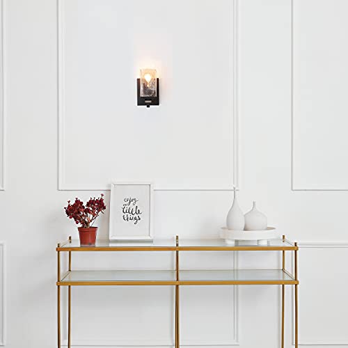 Globe Electric 51856 Wall Sconce Vanity, Matte, Seeded Glass Shade, Dakota (Black, 1-Light)